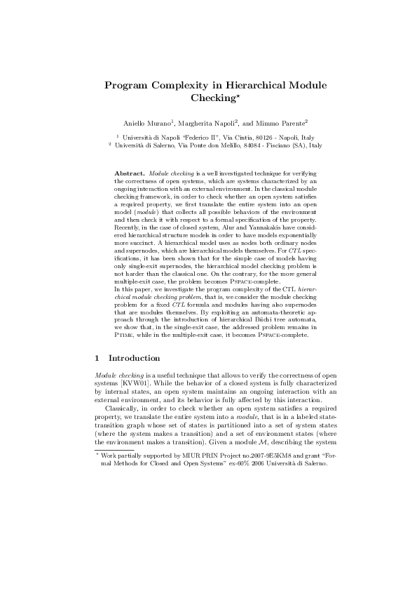 (PDF) Program Complexity in Hierarchical Module Checking | Aniello Murano - Academia.edu