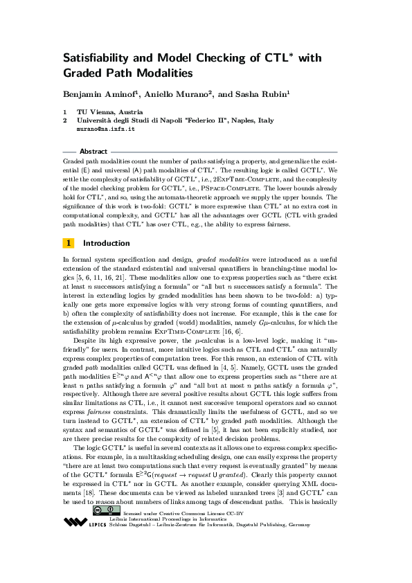 (PDF) Satisfiability and Model Checking of CTL* with Graded Path Modalities