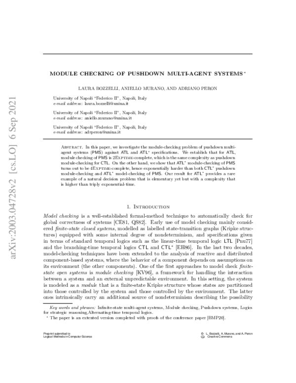 Pdf Module Checking Of Pushdown Multi Agent Systems Aniello Murano