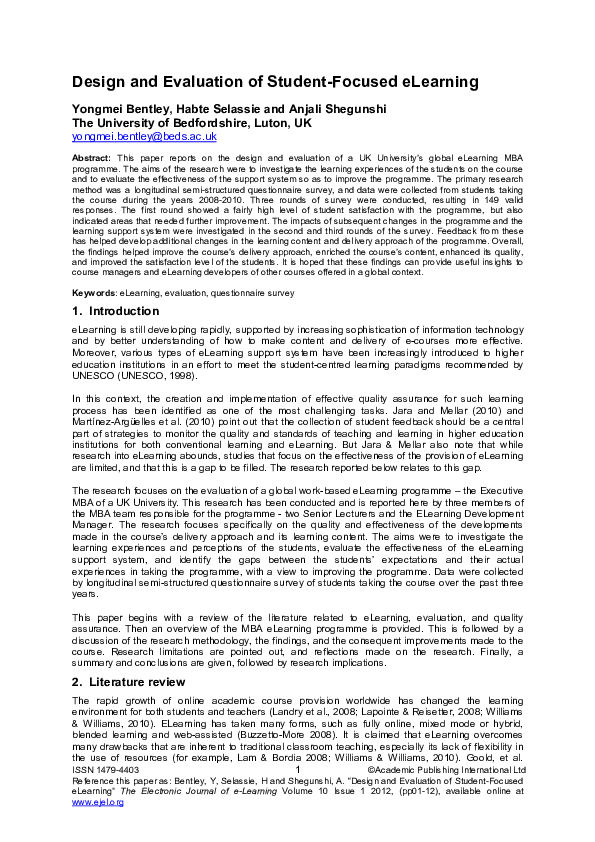 (PDF) Design and Evaluation of Student-Focused eLearning