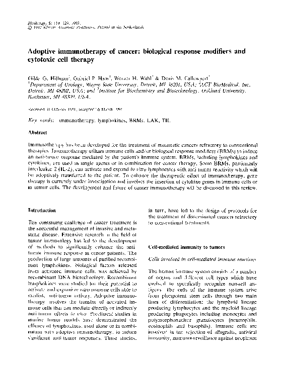 (PDF) Adoptive immunotherapy of cancer: biological response modifiers ...