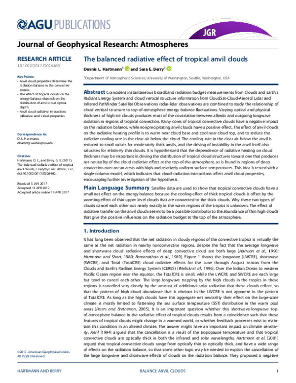 (PDF) The balanced radiative effect of tropical anvil clouds
