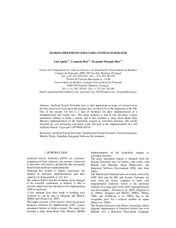 (PDF) Neuron Implementation using System Generator