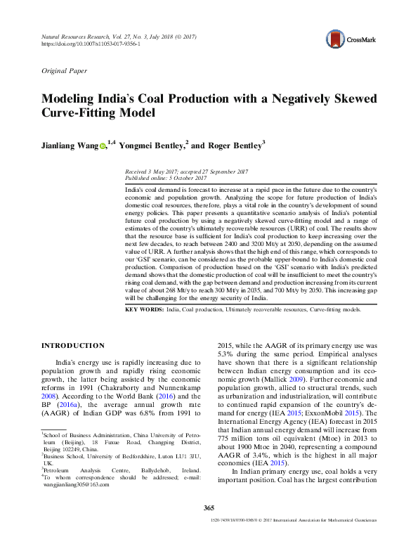 (PDF) Modeling India’s Coal Production with a Negatively Skewed Curve ...