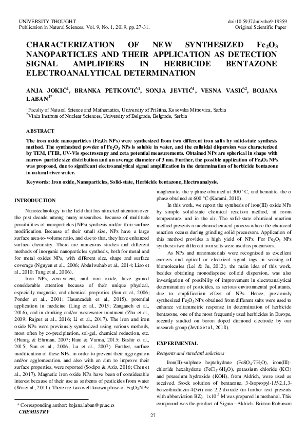 (PDF) CHARACTERIZATION OF NEW SYNTHESIZED Fe2O3 NANOPARTICLES AND THEIR APPLICATION AS DETECTION ...