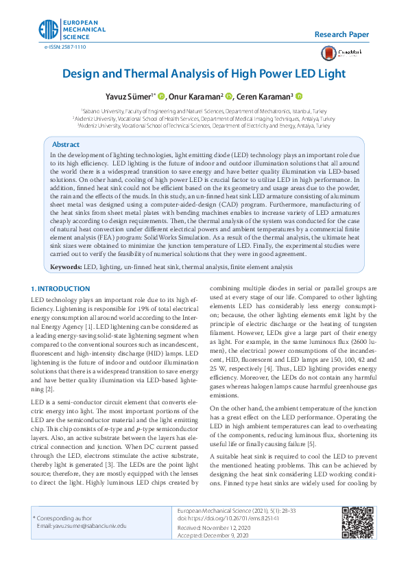 (PDF) Design and Thermal Analysis of High Power LED Light