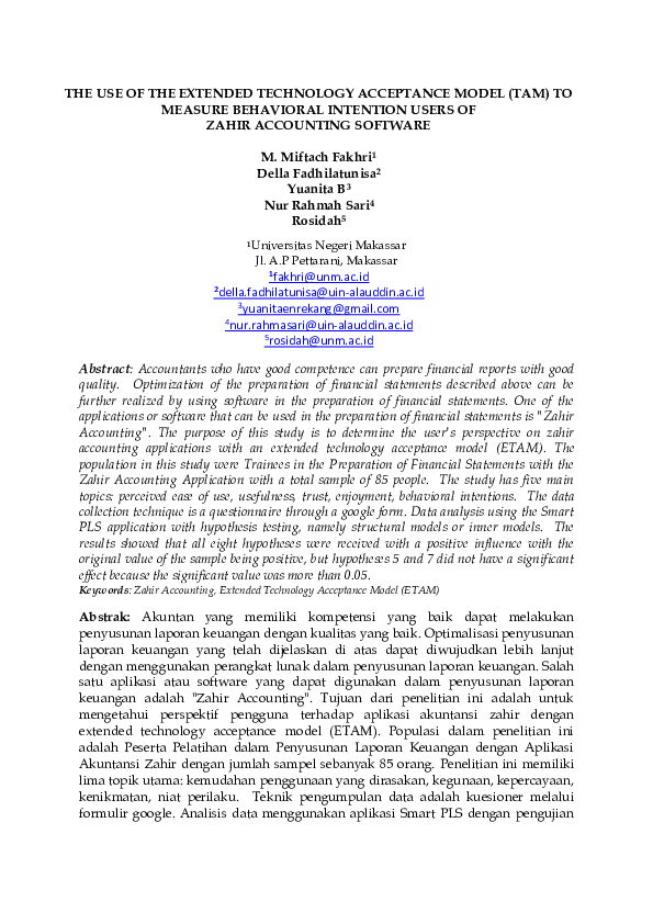 (PDF) The Use of the Extended Technology Acceptance Model (Tam) to ...
