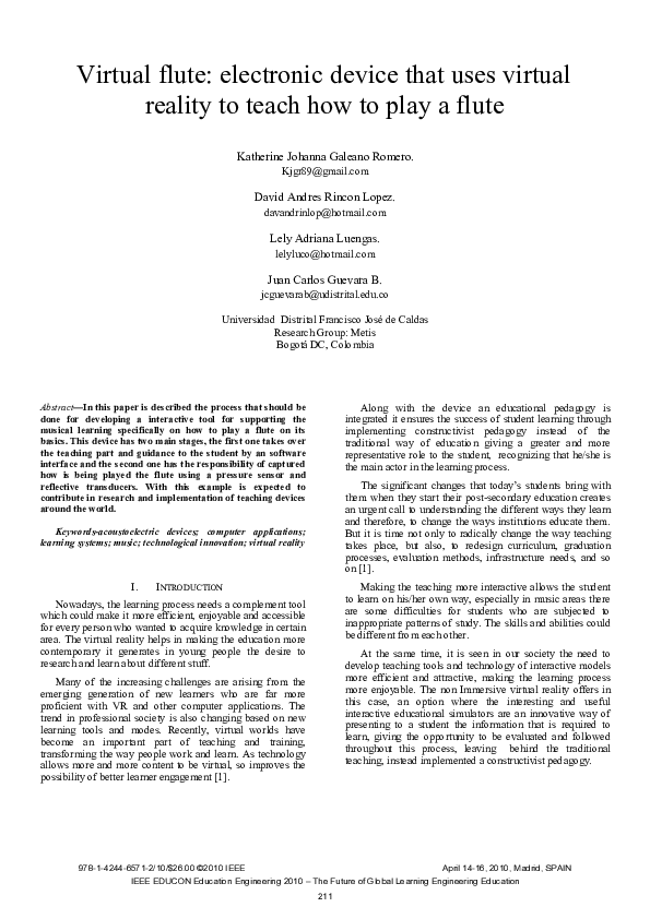 (PDF) Virtual flute: Electronic device that uses virtual reality to ...