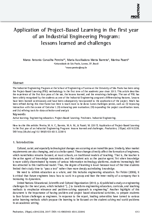 (PDF) Application of Project-Based Learning in the first year of an ...