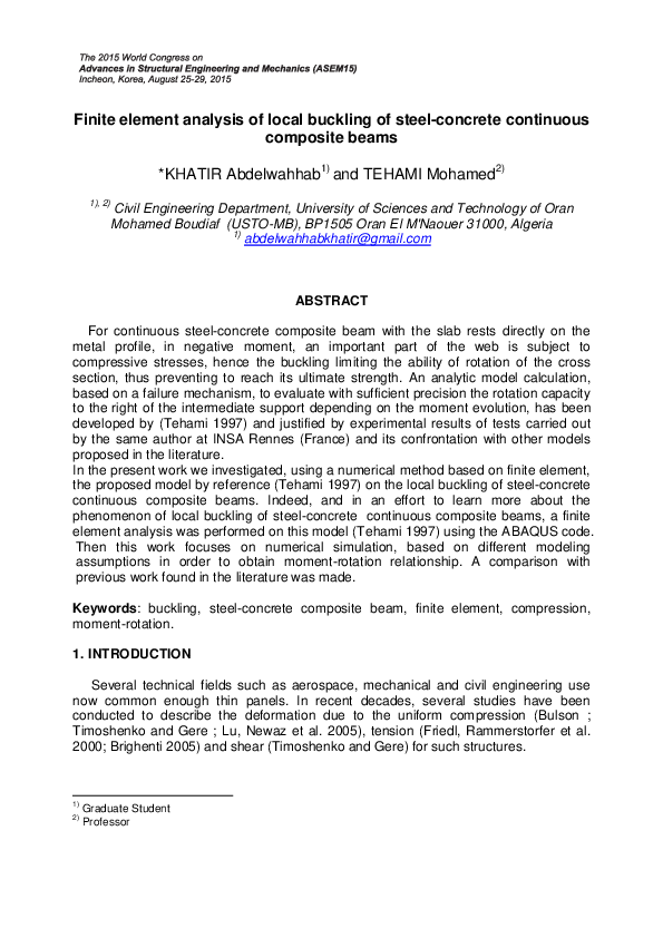 Pdf Finite Element Analysis Of Local Buckling Of Steel Concrete