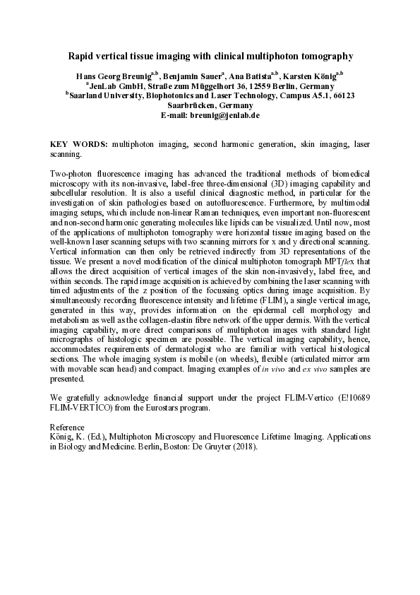 (PDF) Rapid vertical tissue imaging with clinical multiphoton tomography