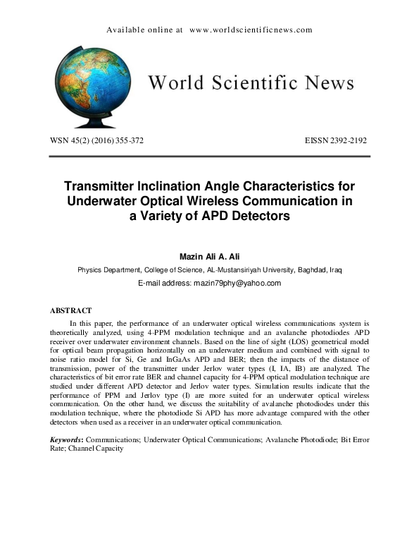 (PDF) Transmitter Inclination Angle Characteristics for Underwater ...