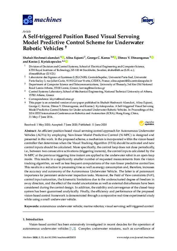 Pdf A Self Triggered Position Based Visual Servoing Model Predictive Control Scheme For