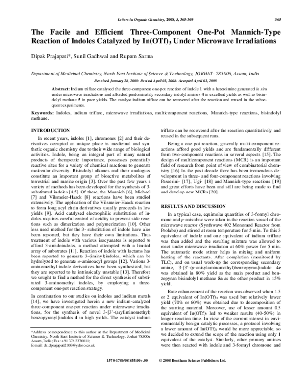 (PDF) The Facile and Efficient Three-Component One-Pot Mannich-Type Reaction of Indoles ...
