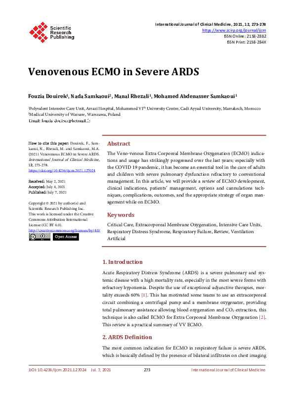 (PDF) ECMO for Severe ARDS: A Comprehensive Review