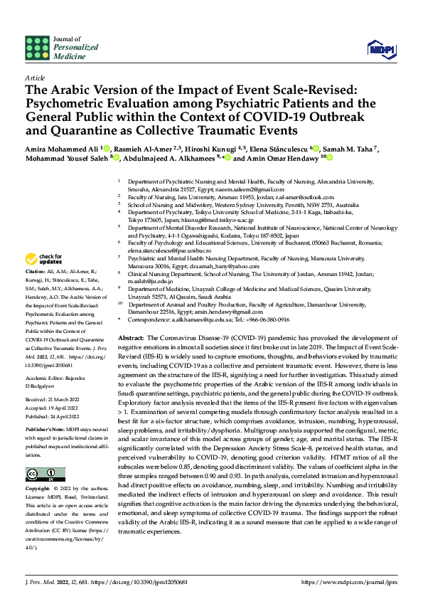 (PDF) The Arabic Version of the Impact of Event Scale-Revised ...