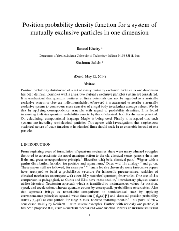 (PDF) Position probability density function for a system of mutually ...
