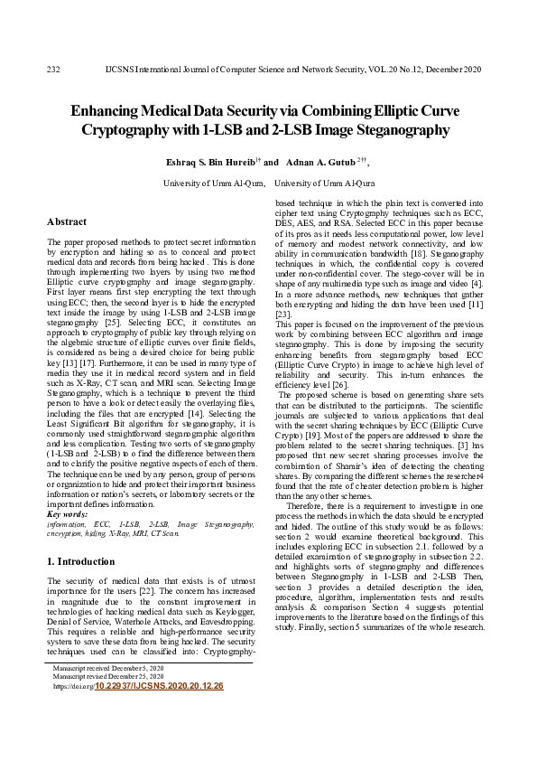(PDF) Enhancing Medical Data Security via Combining Elliptic Curve Cryptography with 1-LSB and 2 ...
