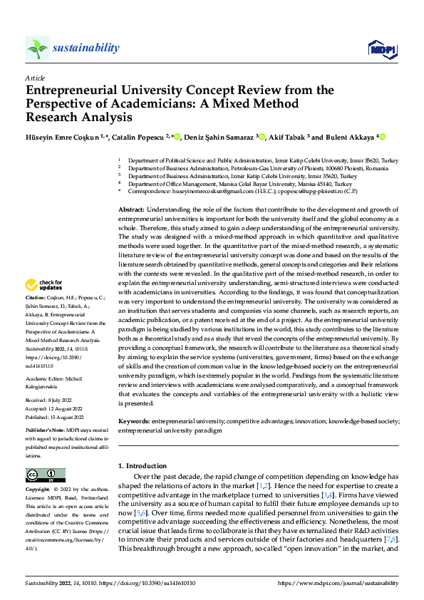 (PDF) Entrepreneurial University Concept Review from the Perspective of Academicians: A Mixed ...