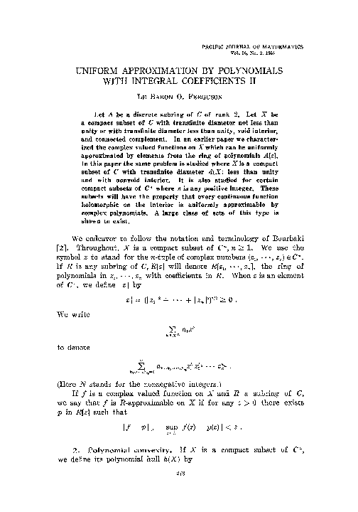 Pdf Uniform Approximation By Polynomials With Integral Coefficients Ii