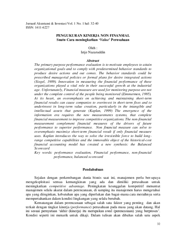 (PDF) Pengukuran Kinerja Non Finansial: Suatu Cara meningkatkan ‘Value ...