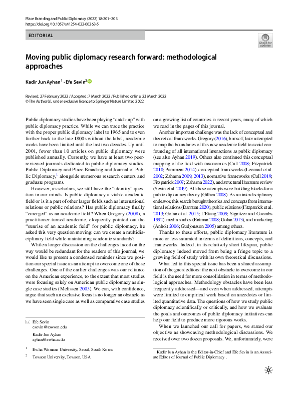 (PDF) Moving public diplomacy research forward: methodological approaches