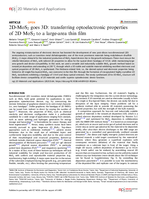 (PDF) 2D-MoS2 goes 3D: transferring optoelectronic properties of 2D ...