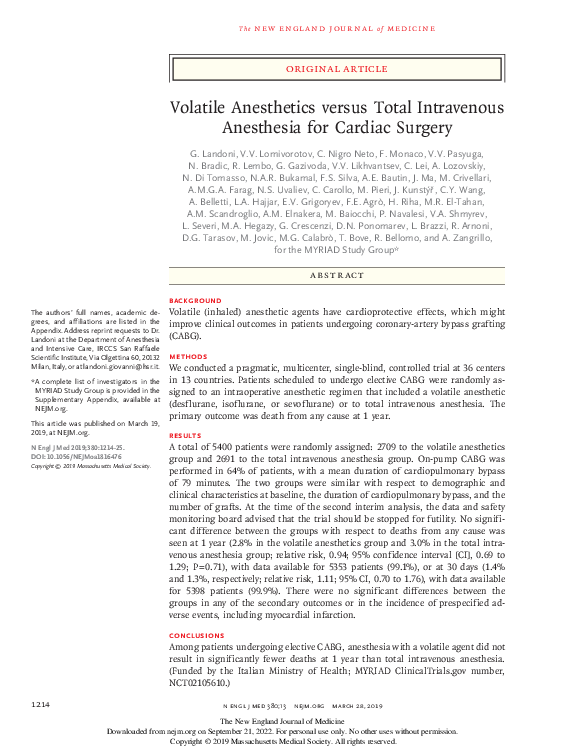 (PDF) Volatile Anesthetics versus Total Intravenous Anesthesia for ...