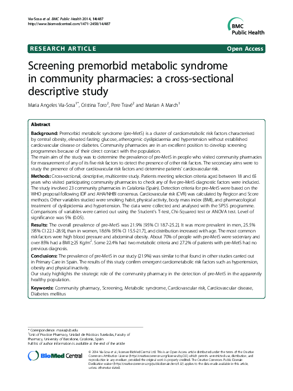 (PDF) Screening premorbid metabolic syndrome in community pharmacies: a ...