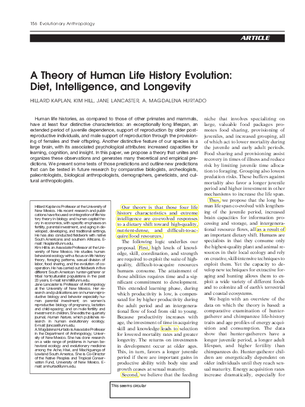 (PDF) 156 Evolutionary Anthropology A Theory of Human Life History ...