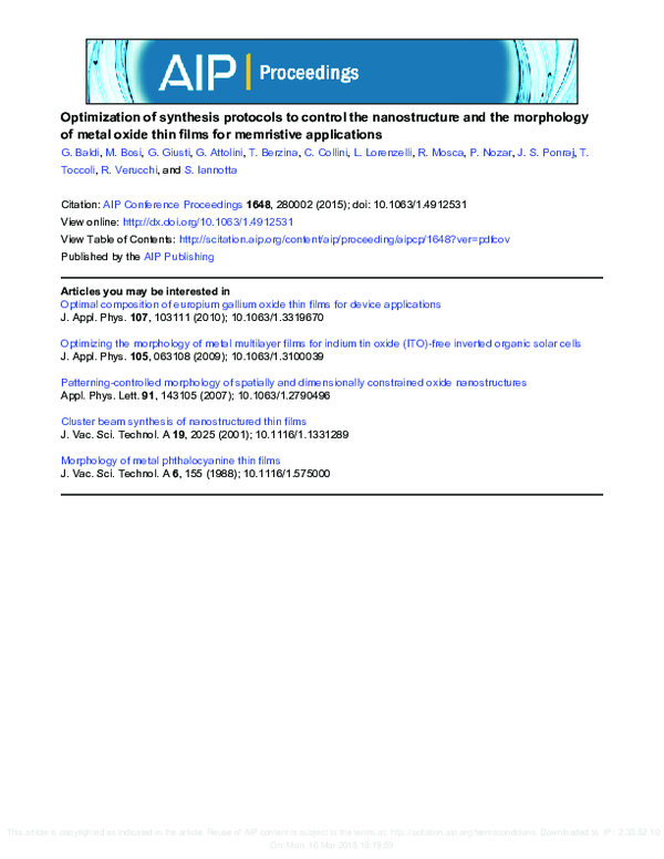Pdf Optimization Of Synthesis Protocols To Control The Nanostructure And The Morphology Of