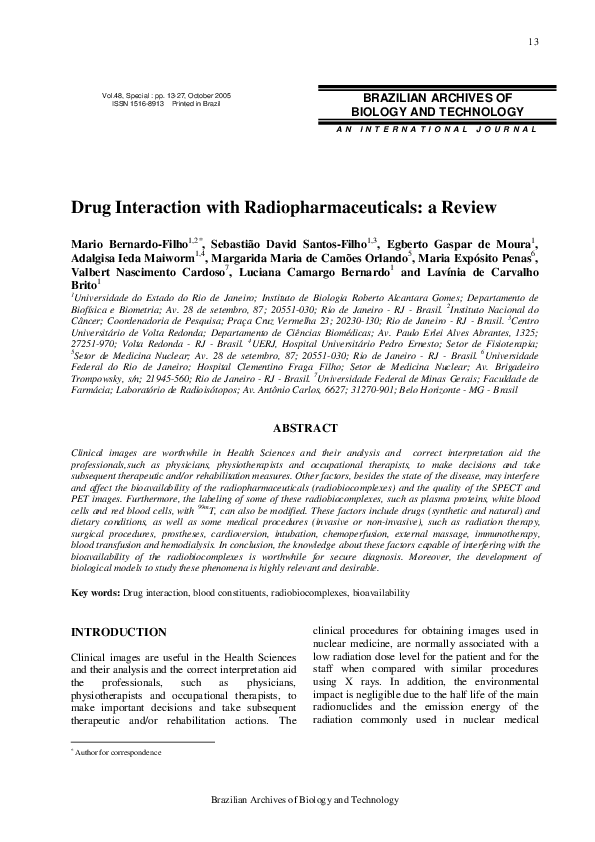 (PDF) Drug interaction with radiopharmaceuticals: a review
