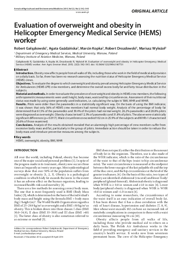 (PDF) Evaluation of overweight and obesity in Helicopter Emergency ...