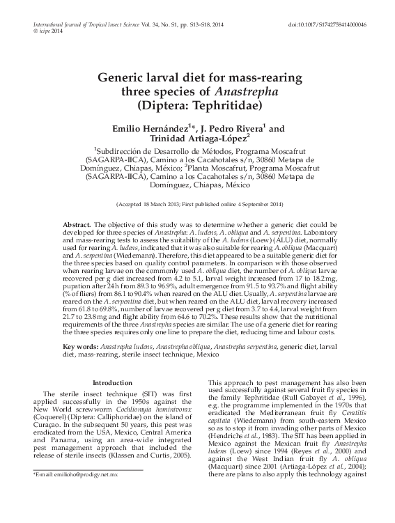 (PDF) Generic larval diet for mass-rearing three species of Anastrepha ...
