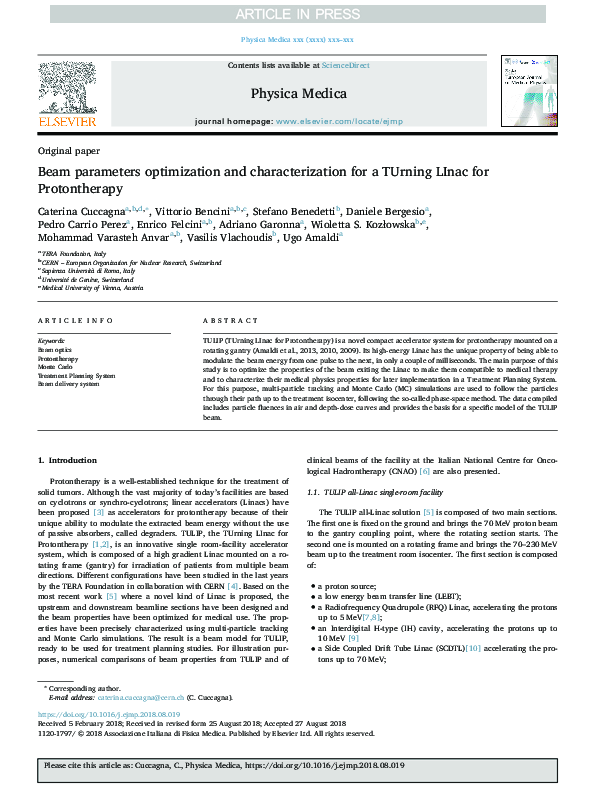 (PDF) Beam parameters optimization and characterization for a TUrning LInac for Protontherapy