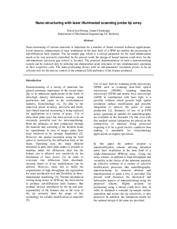 Pdf Nano Structuring With Laser Illuminated Scanning Probe Tip Array