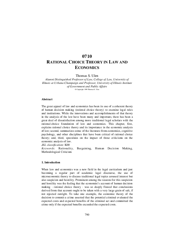 (PDF) Rational choice theory in law and economics