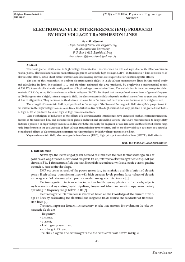Pdf Electromagnetic Interference Emi Produced By High Voltage Transmission Lines