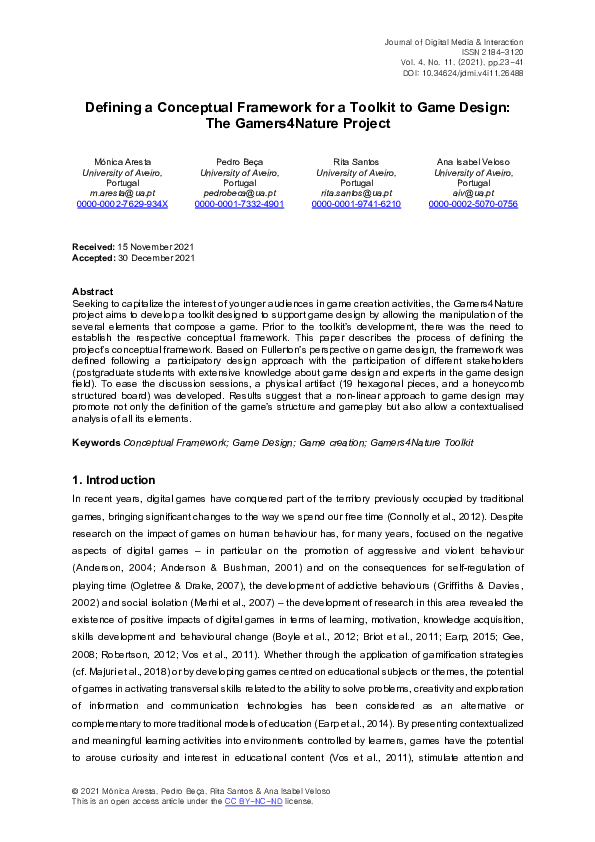 (PDF) Defining a Conceptual Framework for a Toolkit to Game Design