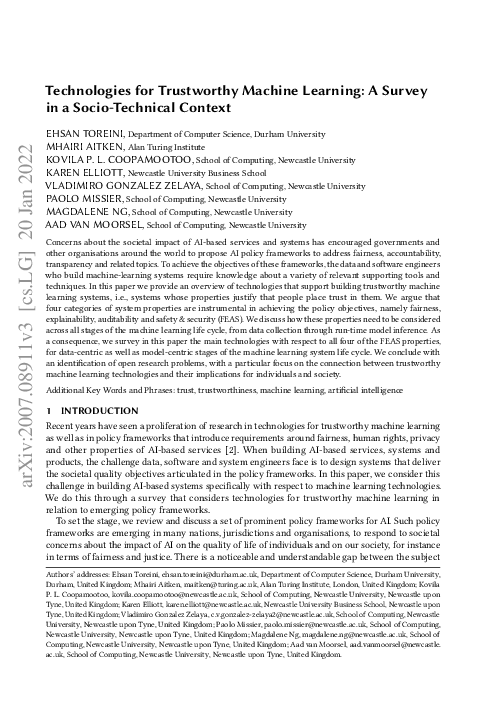 (PDF) Technologies for Trustworthy Machine Learning: A Survey in a Socio-Technical Context