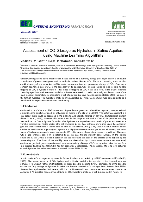 (PDF) Assessment of CO2 Storage as Hydrates in Saline Aquifers Using ...