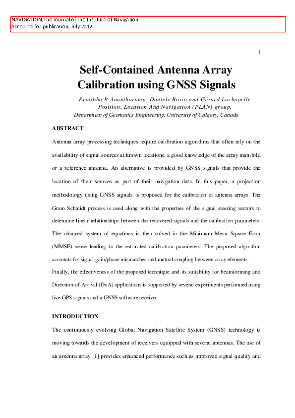 Pdf Self Contained Antenna Array Calibration Using Gnss Signals