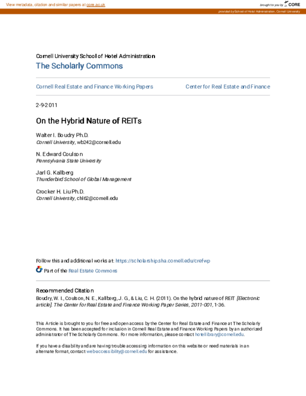 (PDF) On the Hybrid Nature of REITs