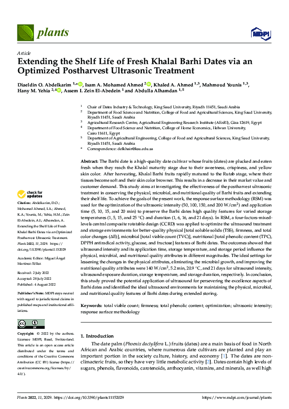 (PDF) Extending the Shelf Life of Fresh Khalal Barhi Dates via an ...