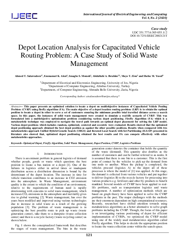 (PDF) Depot Location Analysis for Capacitated Vehicle Routing Problem ...