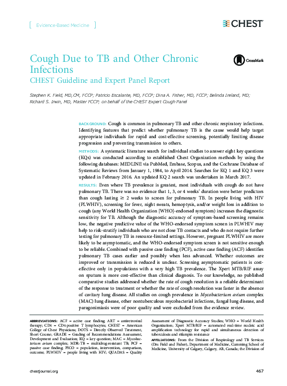 (PDF) Cough Due to Tuberculosis and Other Chronic Infections: CHEST ...