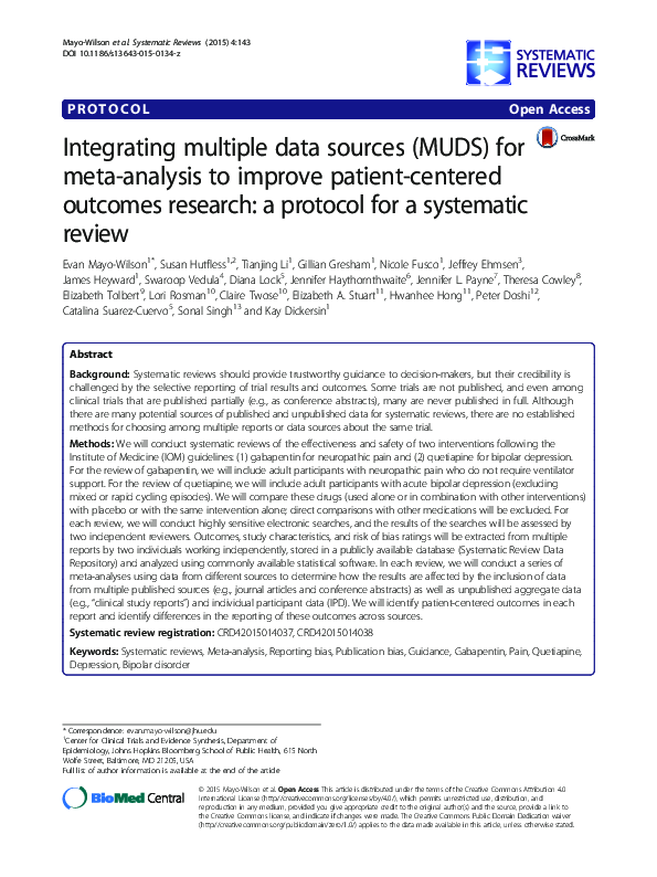 Pdf Integrating Multiple Data Sources Muds For Meta Analysis To Improve Patient Centered