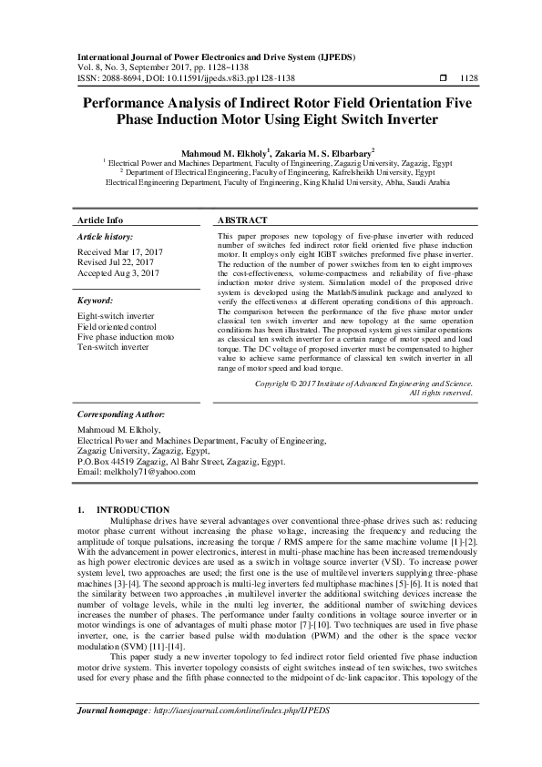 Pdf Performance Analysis Of Indirect Rotor Field Orientation Five
