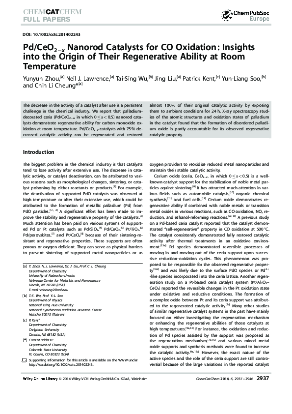 (PDF) Pd/CeO2−xNanorod Catalysts for CO Oxidation: Insights into the ...