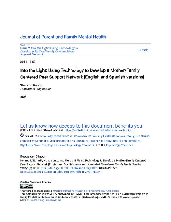 (PDF) Into the Light: Using Technology to Develop a Mother/Family ...